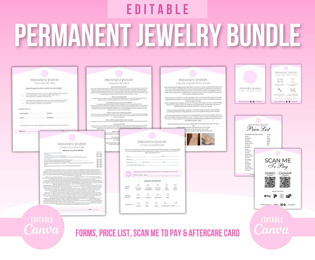 Permanent Jewelry, Permanent Jewelry Care Card, Consent Forms ...
