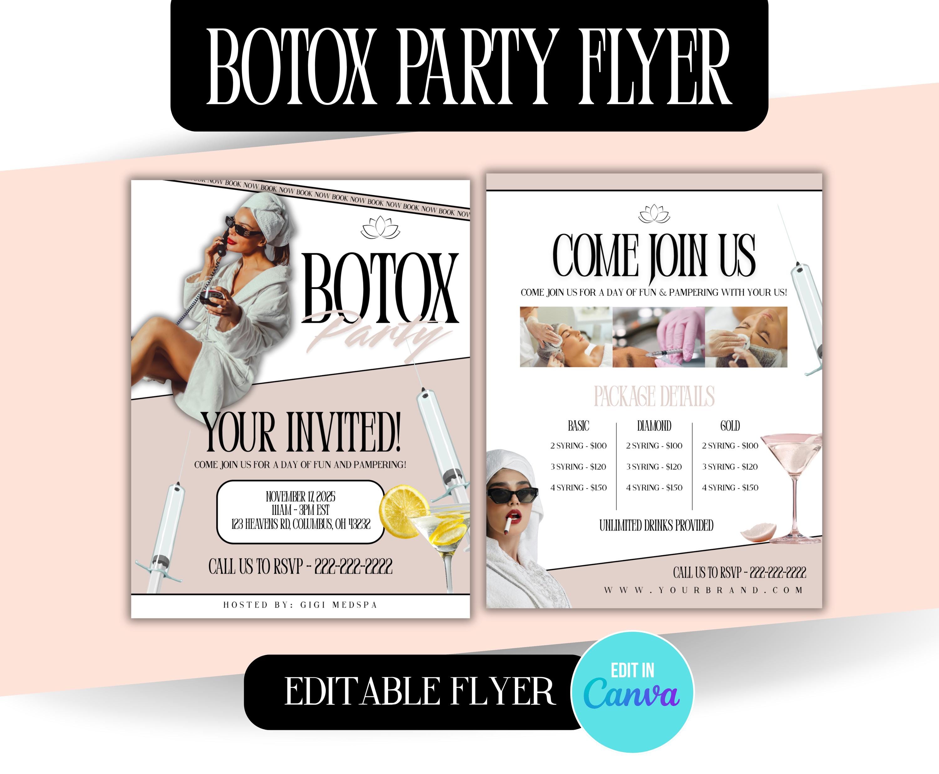 Botox Party Flyer, Botox Party Invitation, Botox Party Invite Template ...