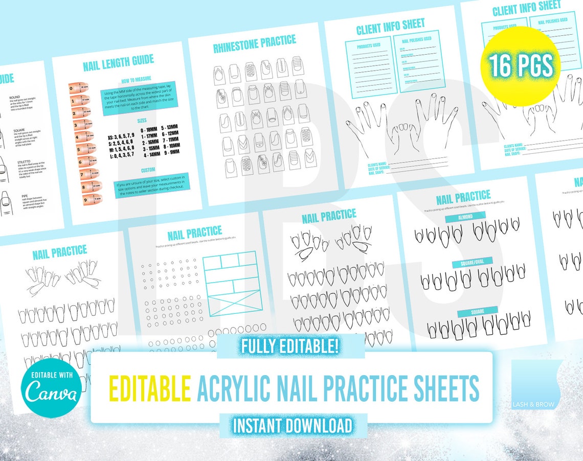 Acrylic Nail Ratio Practice Sheets, Acrylic Nails Bead Practice ...