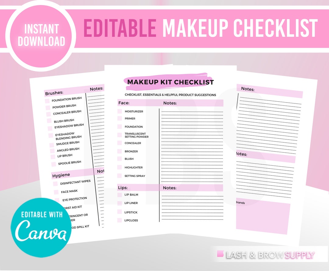 Makeup Artist Checklist, Makeup Kit Checklist, MUA Checklist, Manual ...