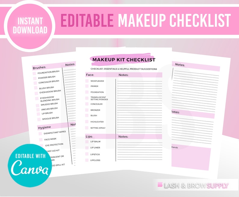 Makeup Artist Checklist, Makeup Kit Checklist, MUA Checklist, Manual ...