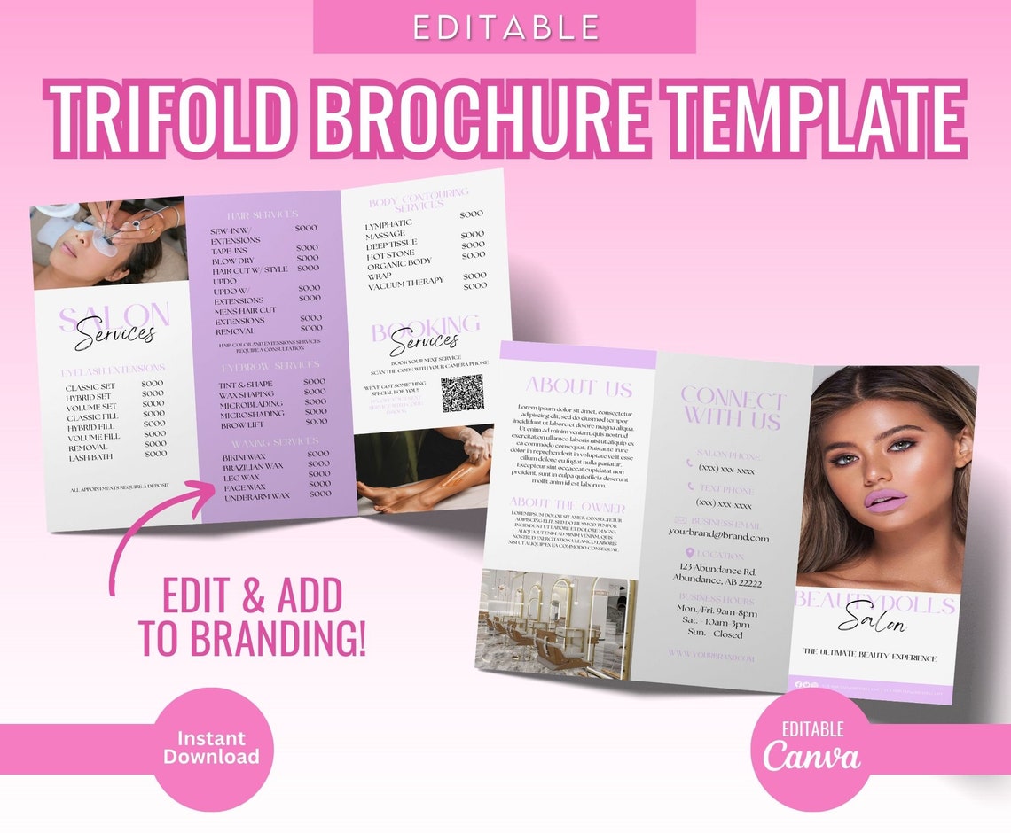 Trifold Brochure Template, Beauty Salon Leaflet, Tri-fold Day Spa Price ...
