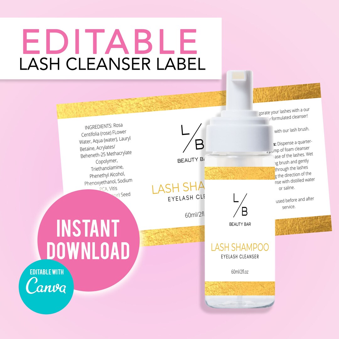 DIY Editable Eyelash Eyelash Cleanser Foam Bottle Label, Lash Bath ...