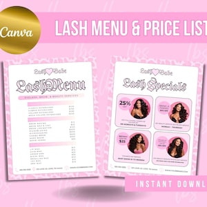 Lash Menu, Lash Price List, Lash Extensions Tech Price List, Lash Tech Services, Lash Template ...