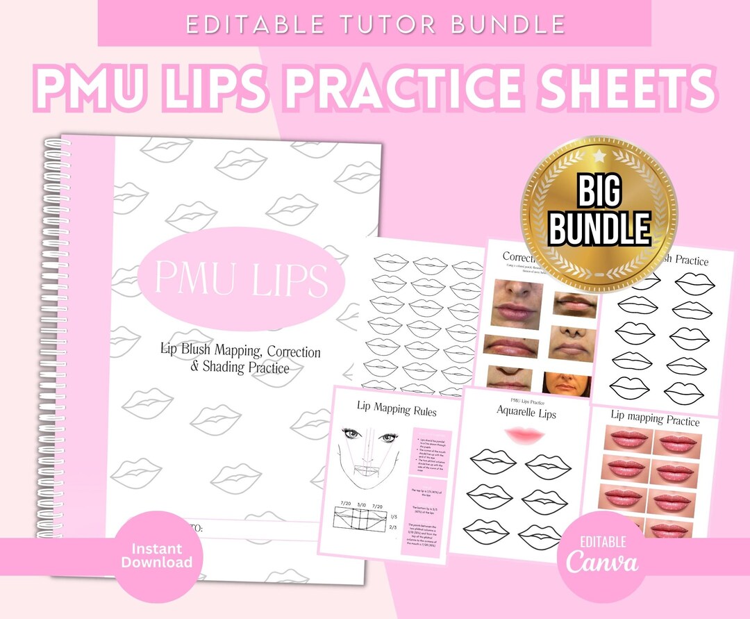 Editable Lip Blush Practice, Lip Mapping Training, PMU Lip Practice ...