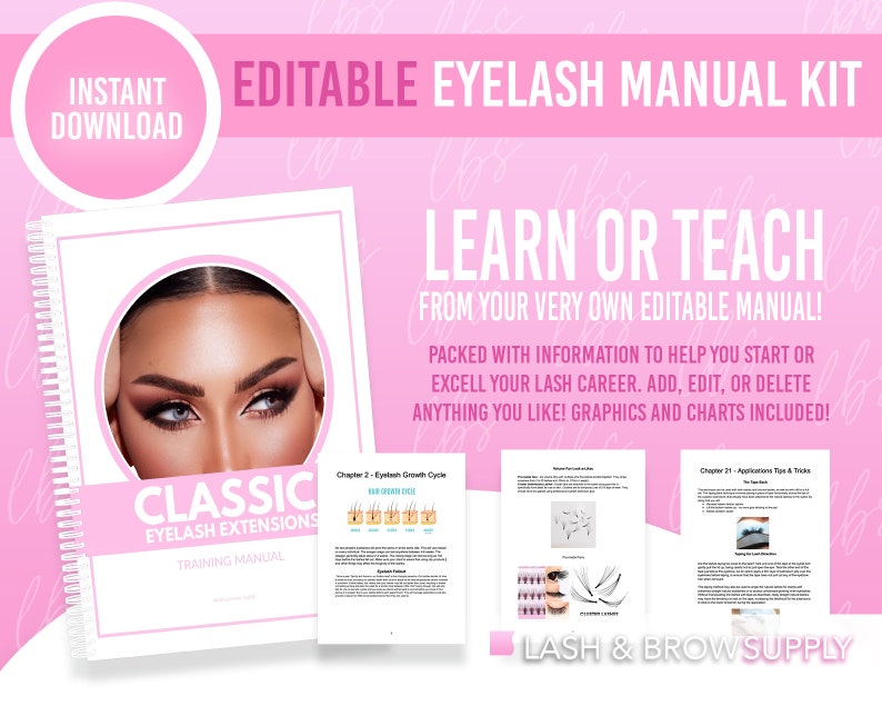 Editable Classic Eyelash Manual, Eyelash Training, Lash Class, Custom ...