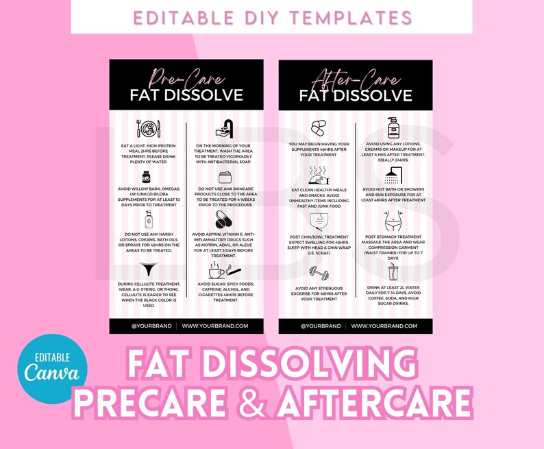 Editable Fat Dissolving Aftercare, Precare, Post Care, Client Care, Fat ...