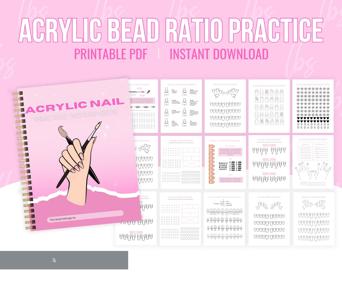 Acrylic Nail Ratio Practice Sheets, Acrylic Bead Practice, Nail ...