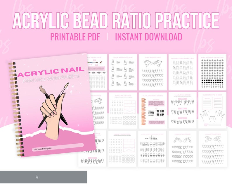 Acrylic Nail Ratio Practice Sheets, Acrylic Bead Practice, Nail ...