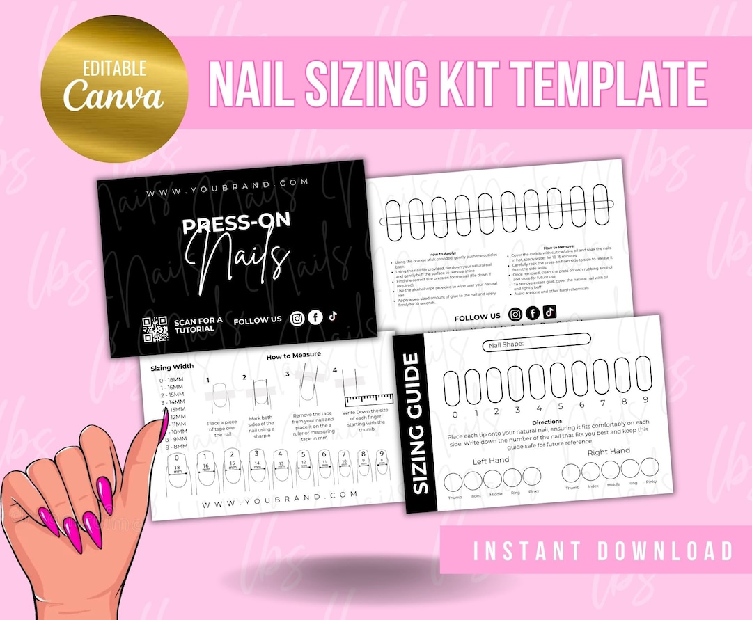 Press on Nails Templates Press on Nail Instruction Cards, Press on Nail ...