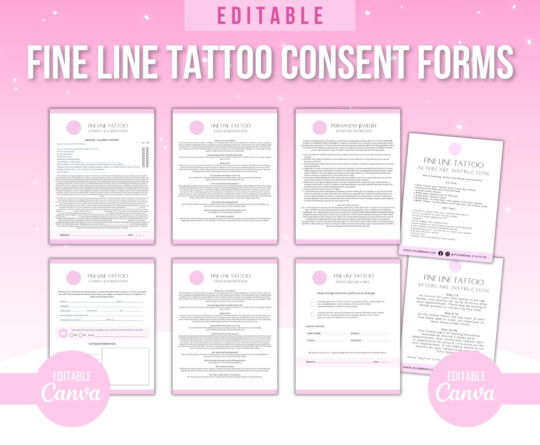 Fine Line Tattoo Consent Forms, Tattoo Consent Forms, Tattoo Form ...