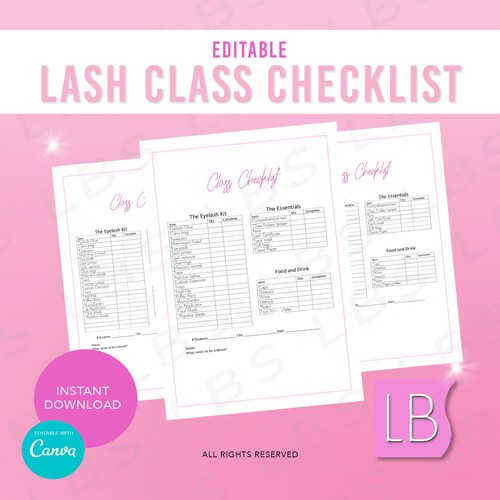 DIY Editable Eyelash Class Checklist Form Instant Download - Etsy