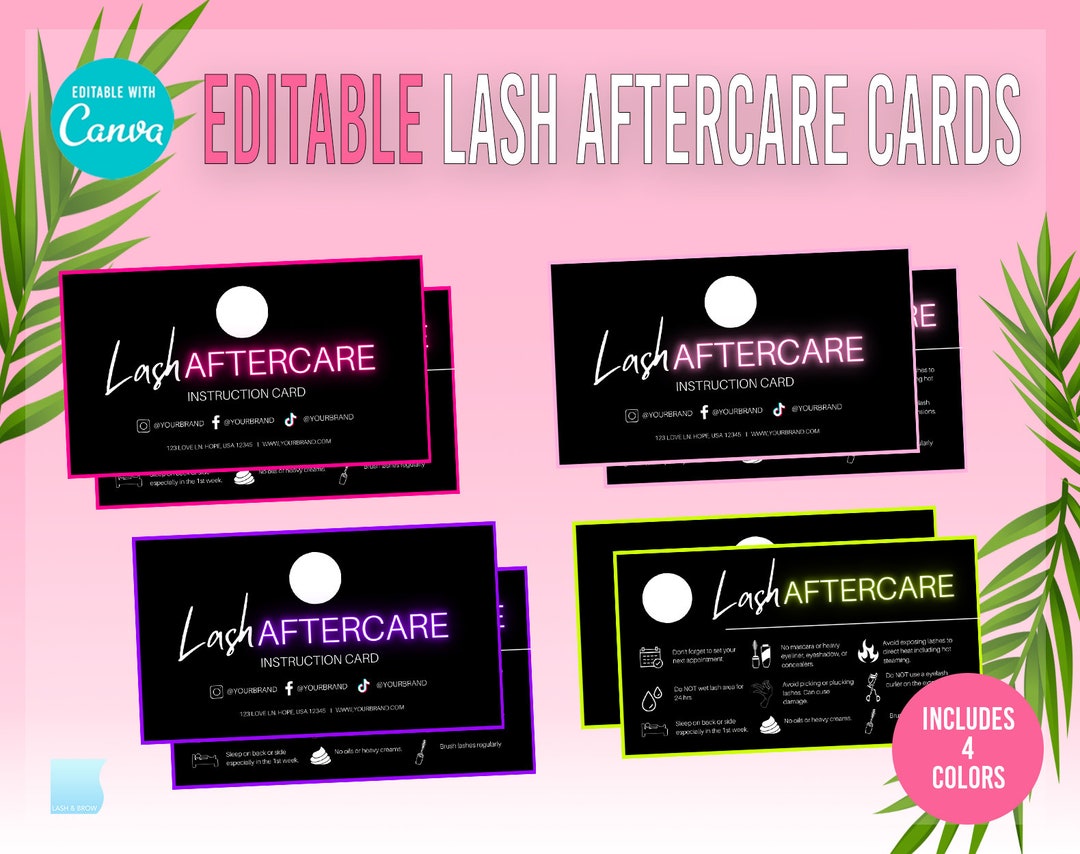 Eyelash Aftercare Card, Lash Aftercare Cards, Eyelash Extensions ...