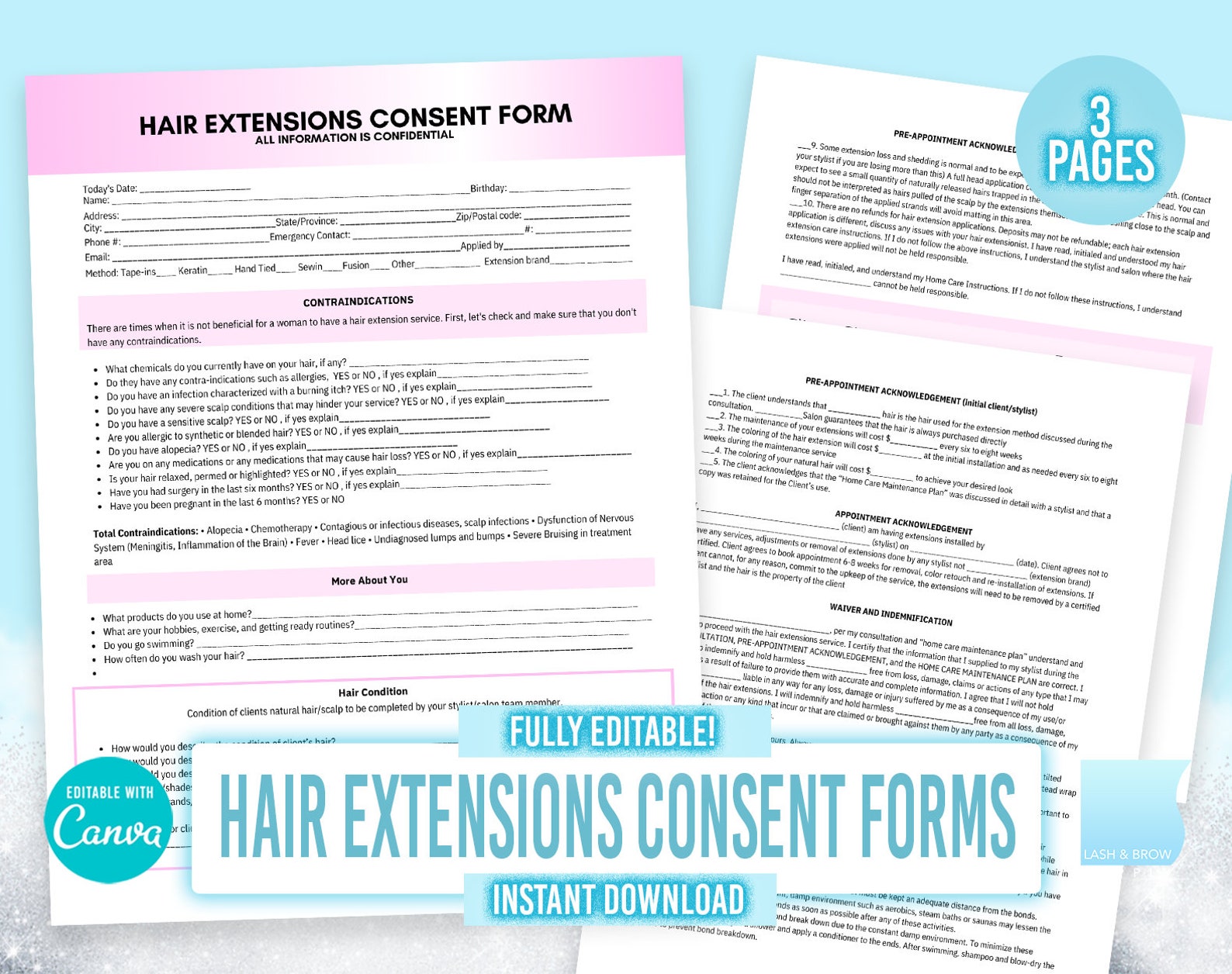 Editable Hair Extensions, Consent Forms, Hair Forms, Hairstylist Forms ...