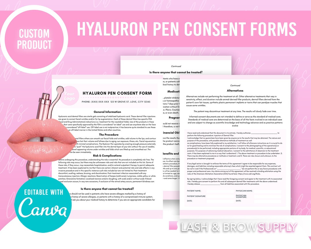 Hyaluron Pen Consent Form, Instant Download, Client Record Form, Dermal ...