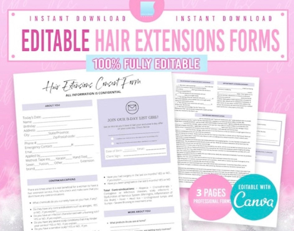 Editable Hair Extensions, Consent Forms, Hair Forms, Hairstylist Forms ...
