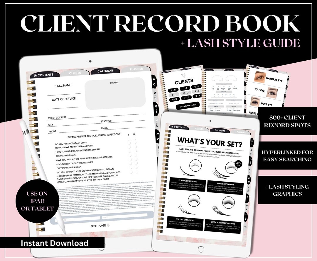 Client Record Book, 2024 Digital Record Book, Lash Business Forms ...