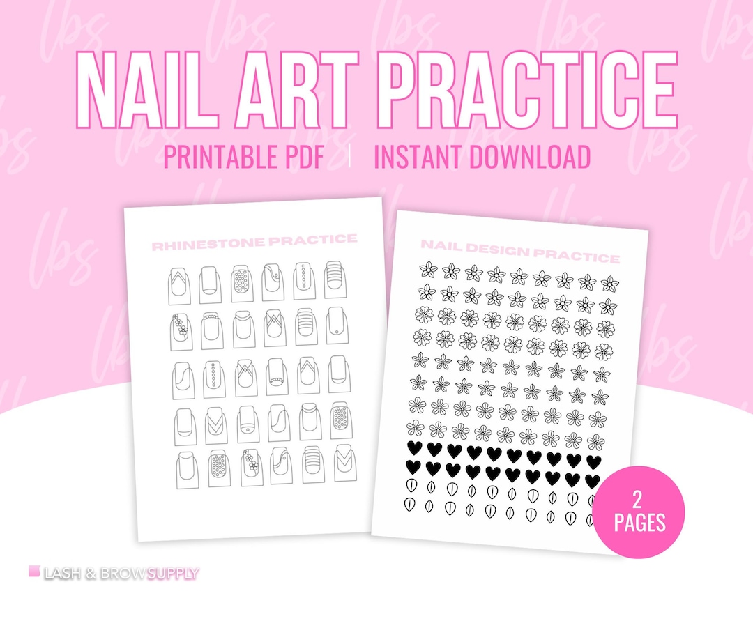 Nail Art Practice Sheets, Bead Practice, Nail Art Workbook, Acrylic ...