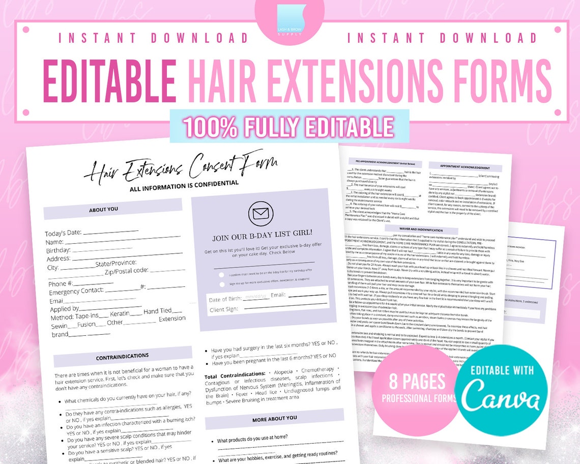 Editable Hair Extensions Consent Forms Hair Forms - Etsy Ireland