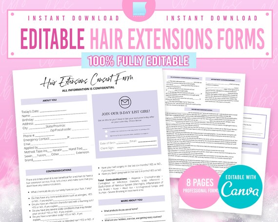 Editable Hair Extensions Consent Forms Hair Forms - Etsy Australia