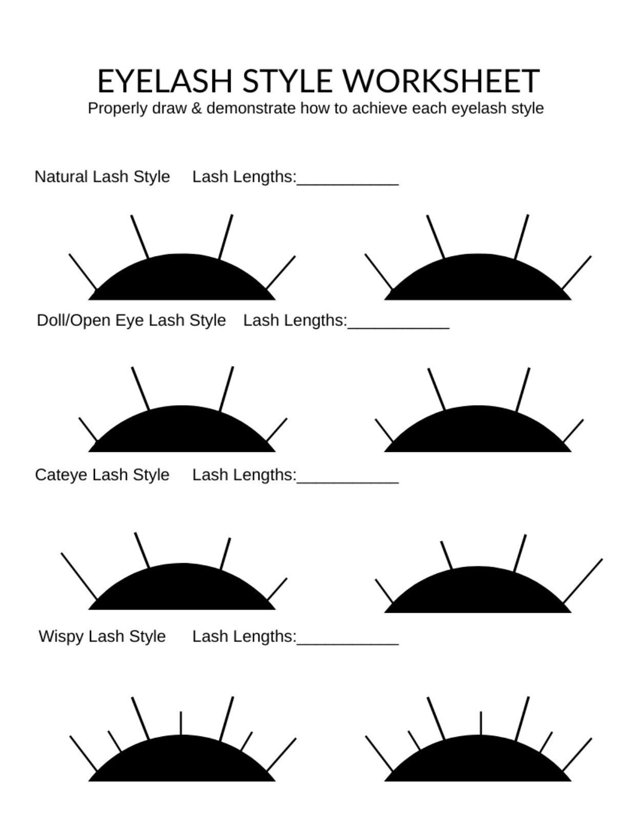 Eyelash Design Practice Form Student Worksheet Eyelash Class | Etsy