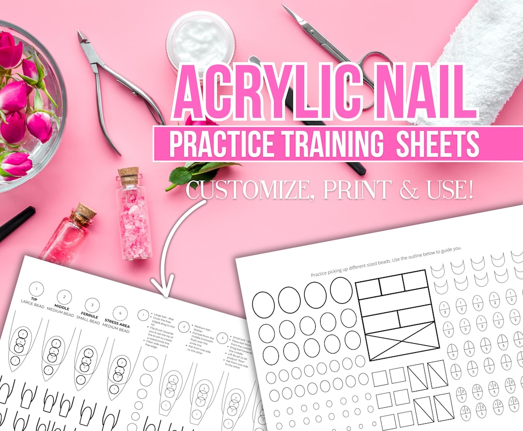 Acrylic Nail Practice Sheet, Bead Practice, Acrylic Practice, Acrylic ...