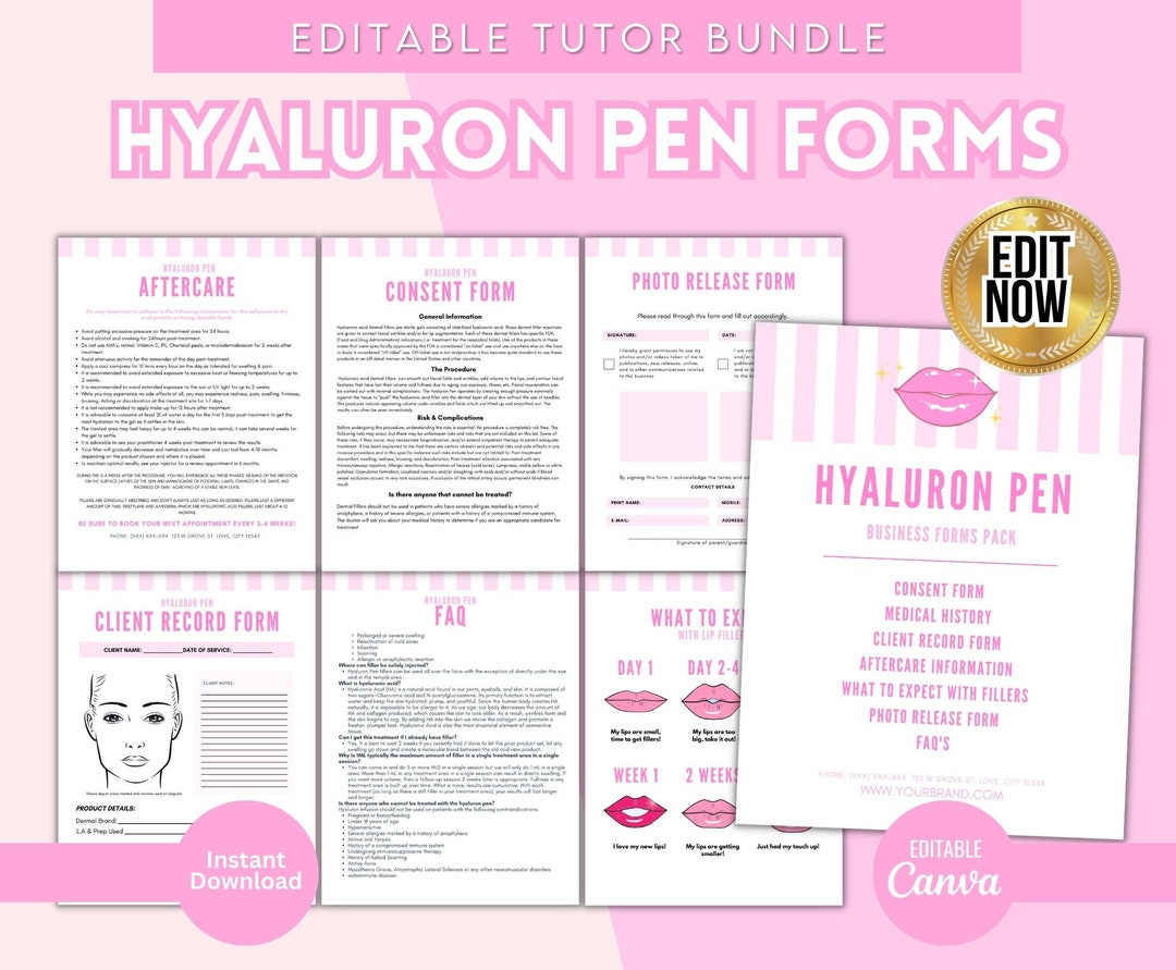 Hyaluron Pen Consent Form, Client Record Form, Client Waiver, Aftercare ...