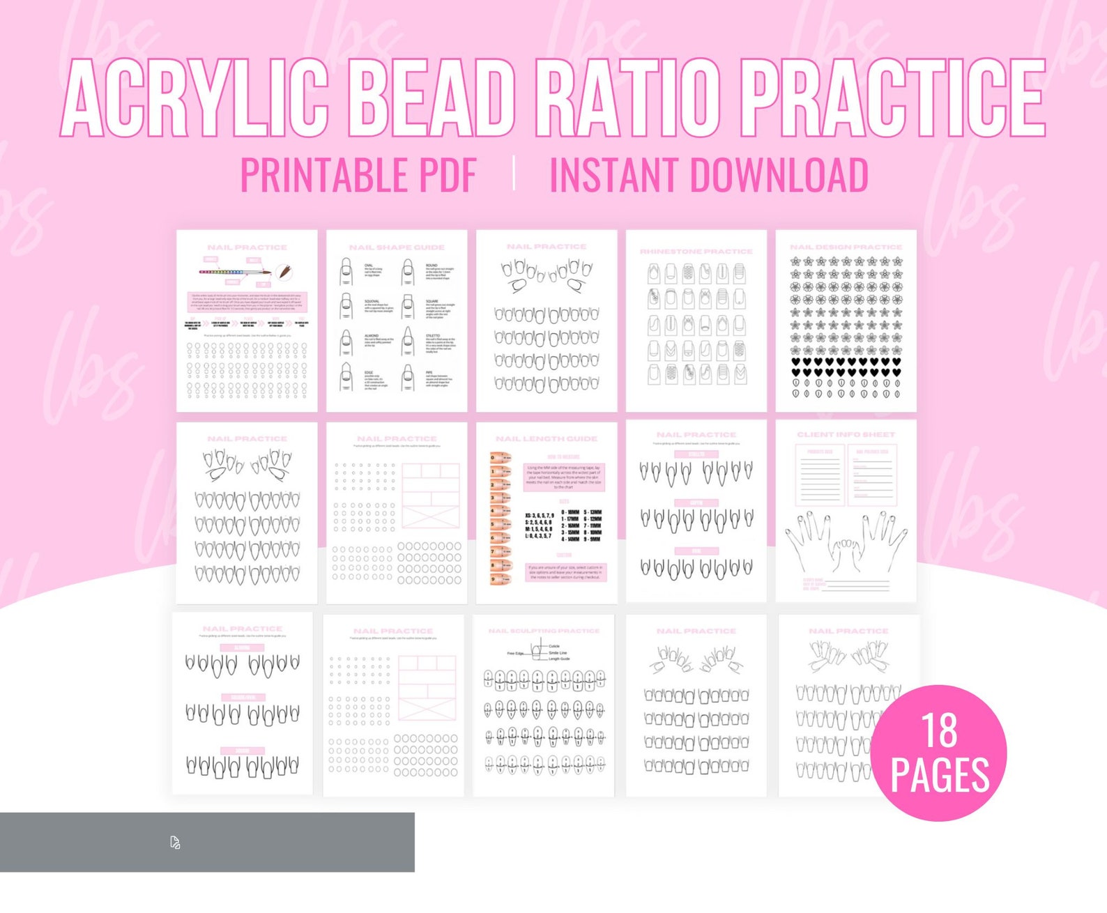 Acrylic Nail Ratio Practice Sheets, Acrylic Bead Practice, Nail ...