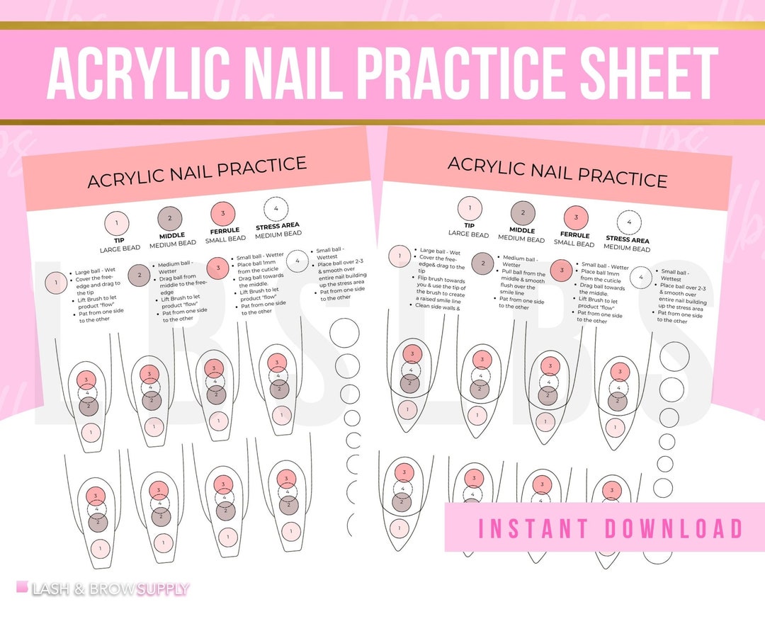Acrylic Nail Practice Sheets, Bead Practice, Acrylic Application ...