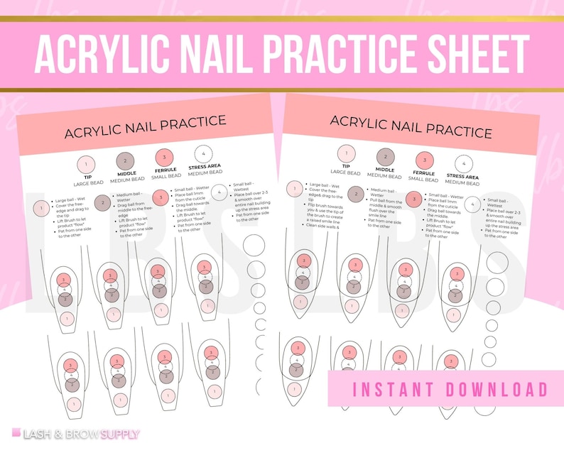 Acrylic Nail Practice Sheets, Bead Practice, Acrylic Application ...