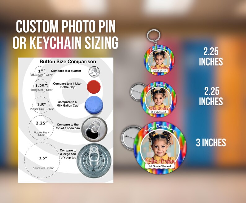 Kids Photo Button, School Name Tag, Kids Name Badge, Custom Keychain ...