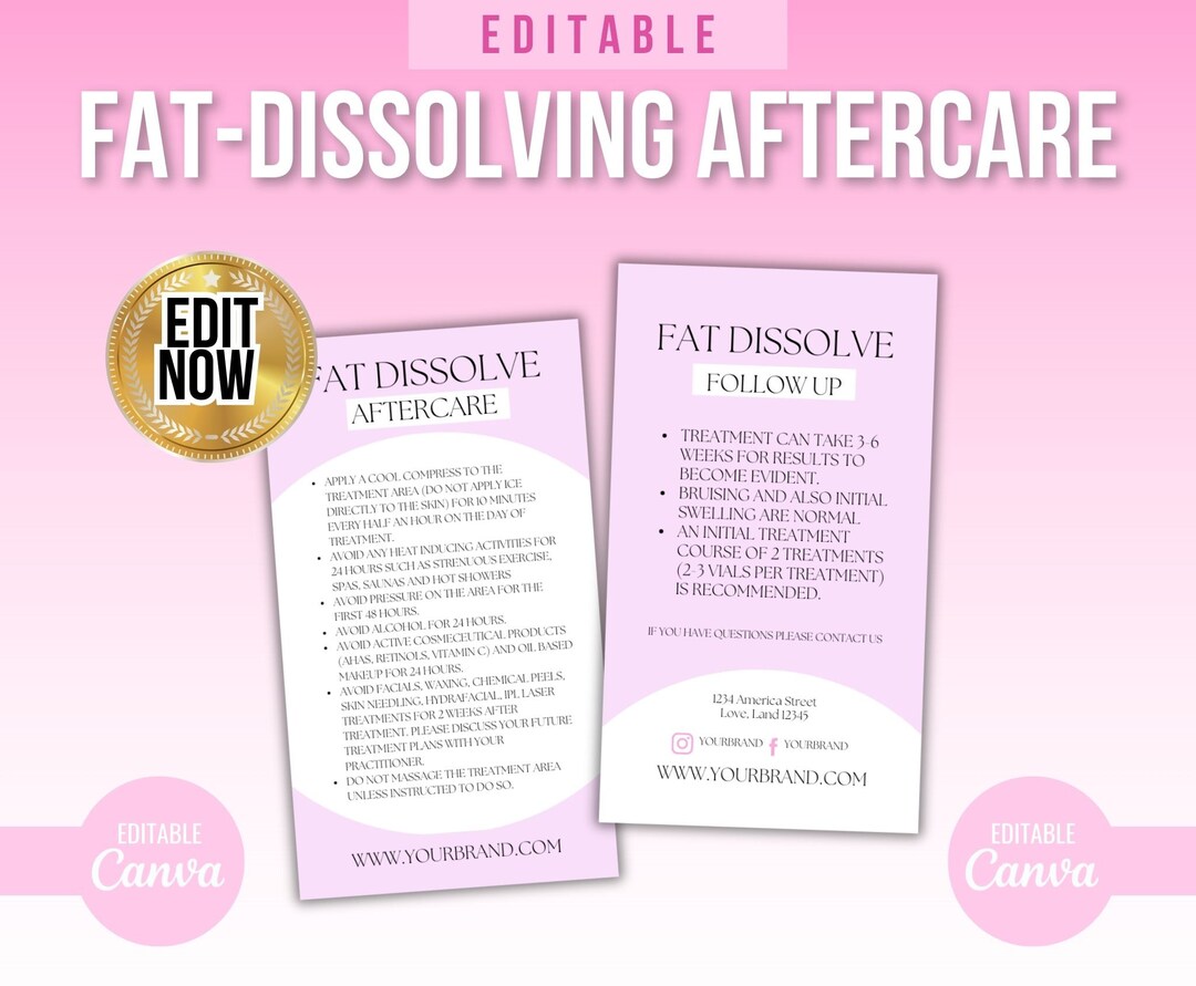 Fat Dissolving Aftercare Card, Post Care, Client Care, Aesthetic Beauty ...