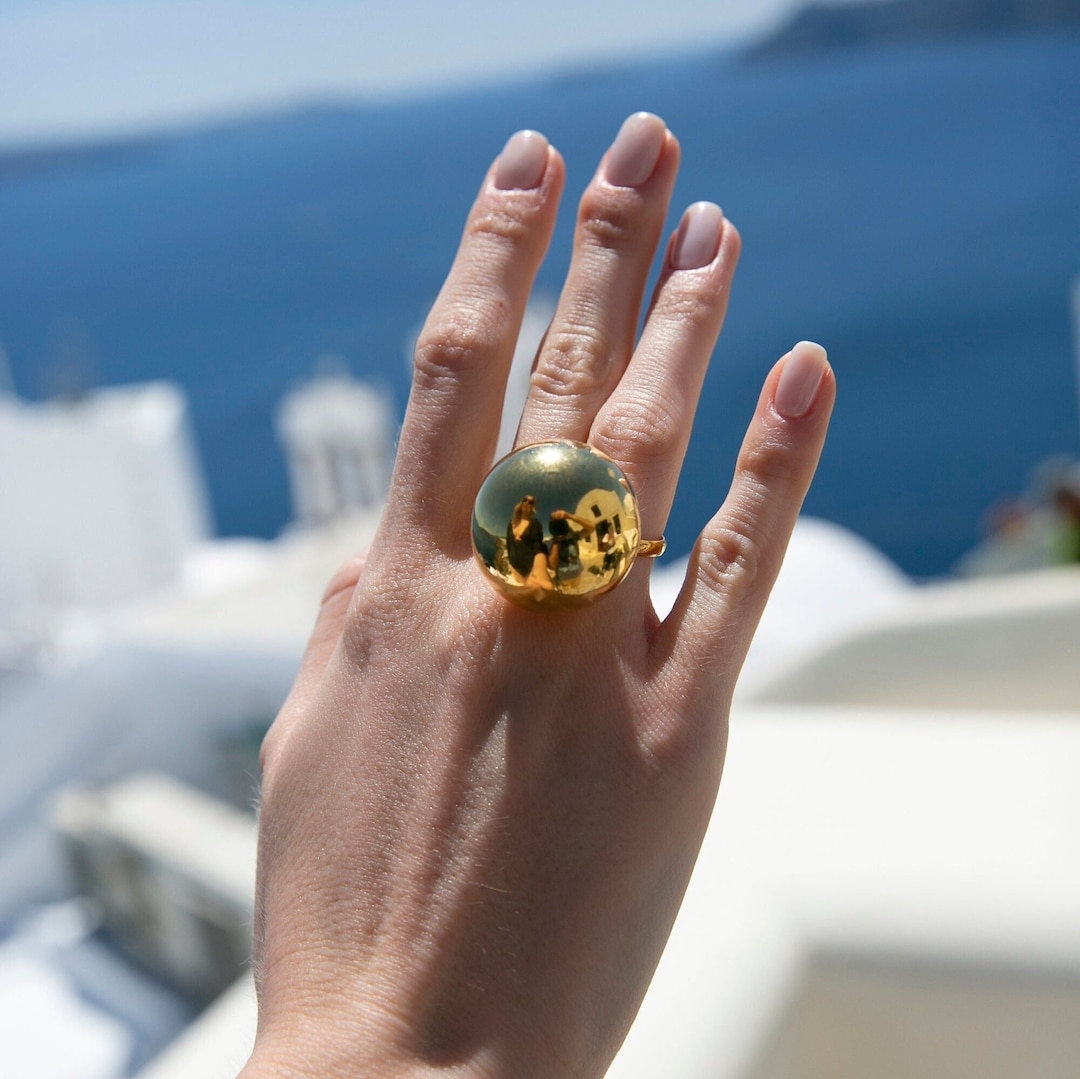 Ball Ring Gold Ball Ring Dome Ring Statement Ring Gold Bubble Ring ...