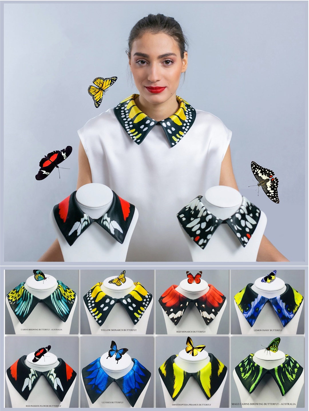 White Silk Blouse With 3 Butterfly Wing Collars: Design Your Own Shirt ...