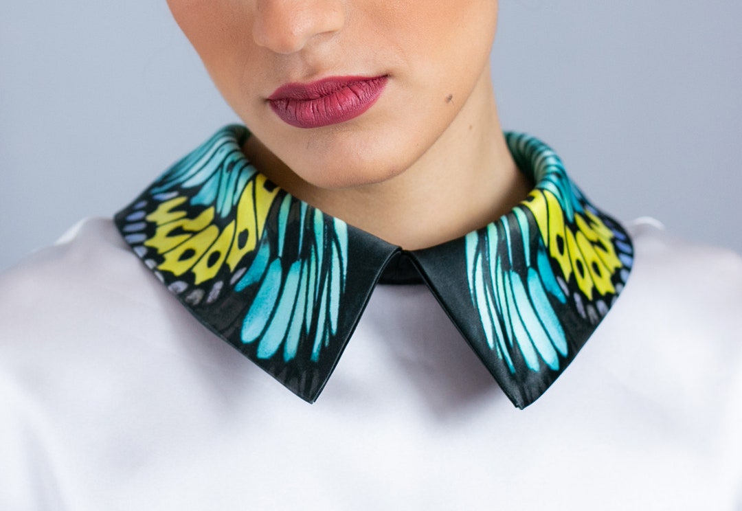 Butterfly, White Silk Shirt, Turquoise, Butterfly Wing Collar ...