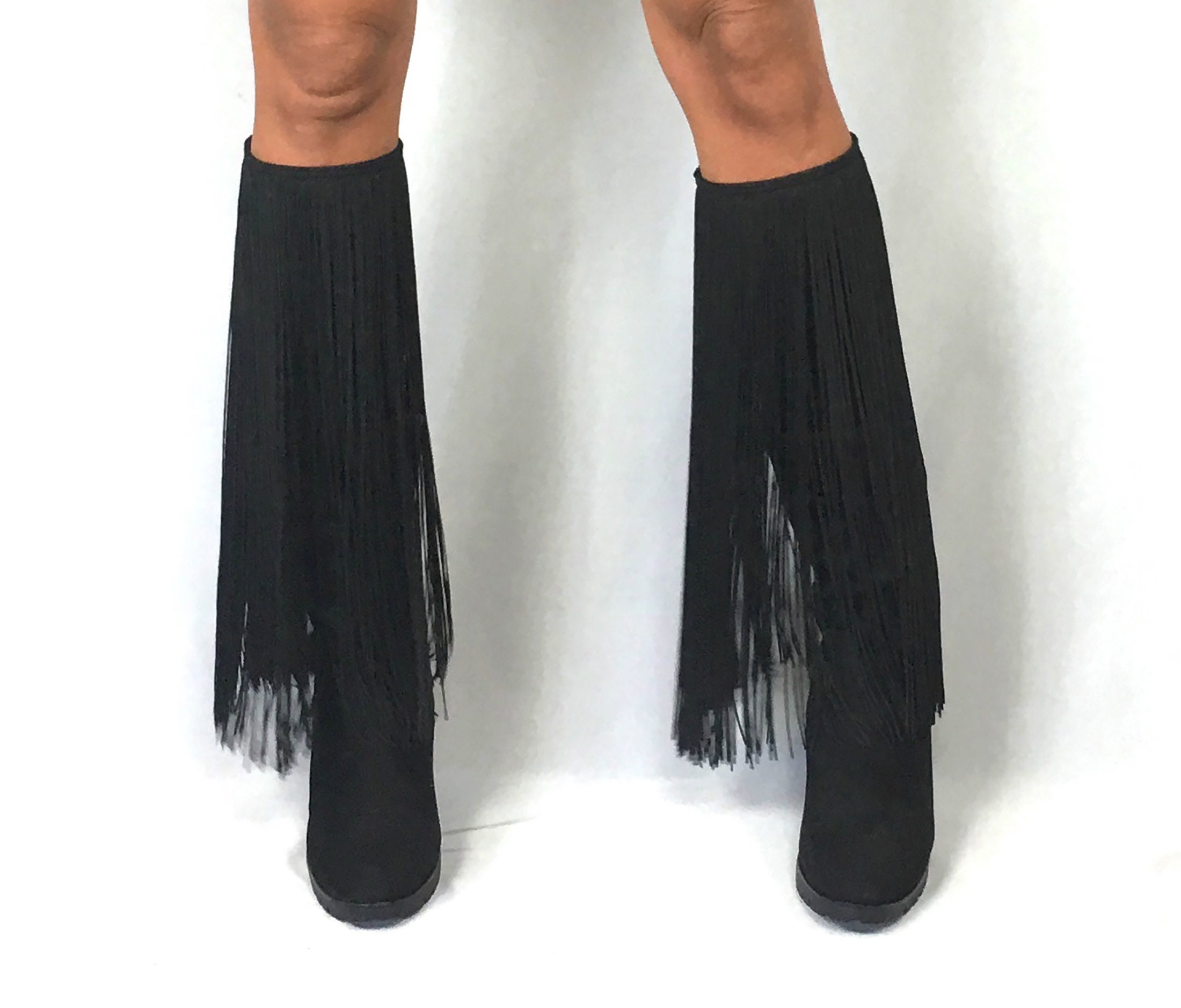 Black fringe boot cuff Fringe boot covers Black boot covers | Etsy