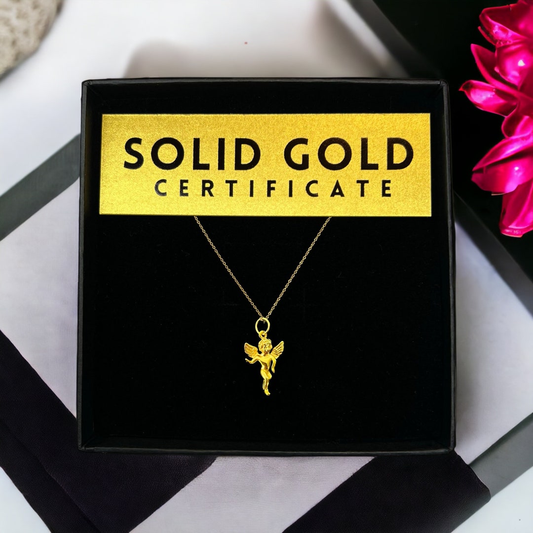 14k Solid Gold Guardian Angel Necklace for Women | Gold Charm Necklaces ...