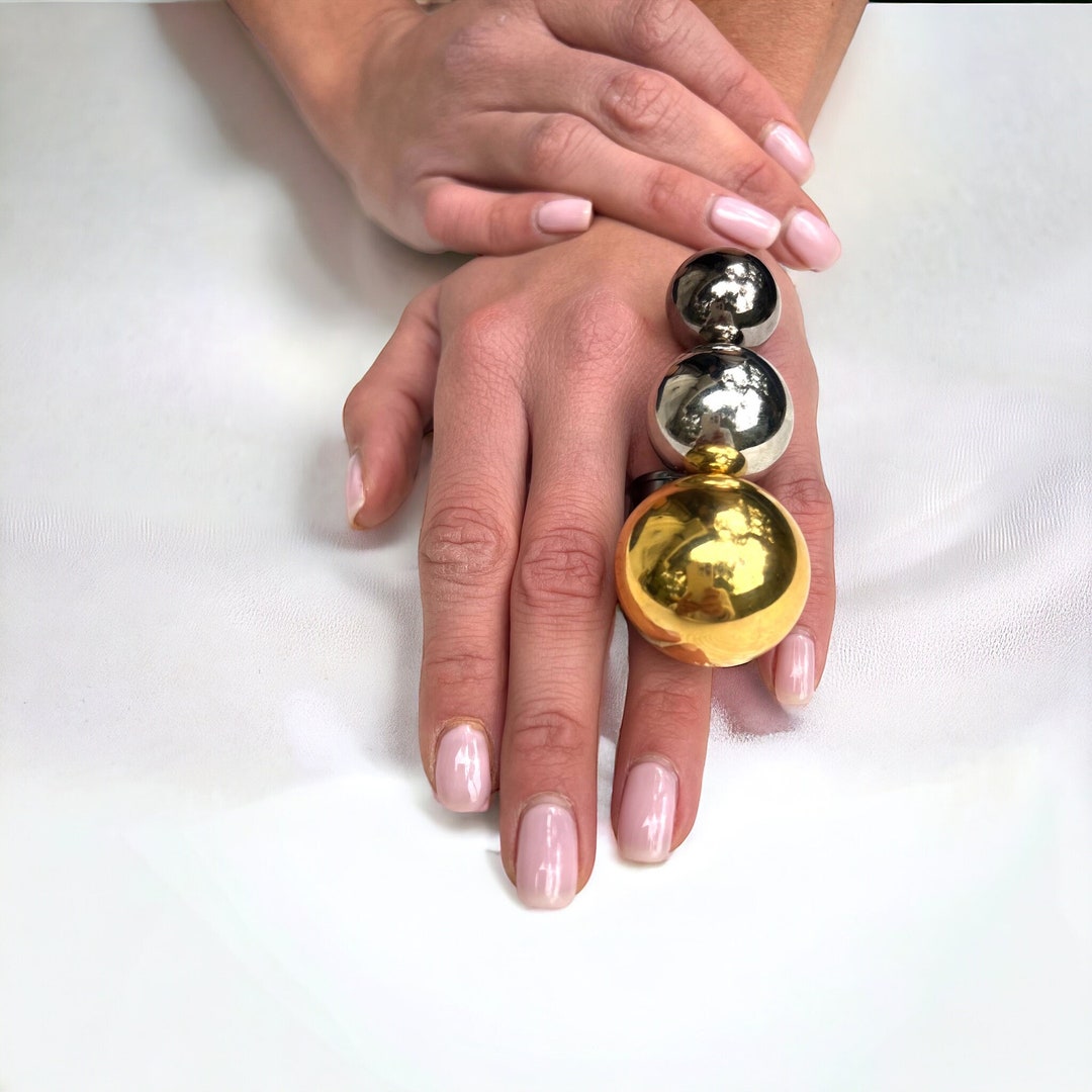 Mixed Metal Statement Ring, Silver and Gold Ring, Supersized Ring, Full ...
