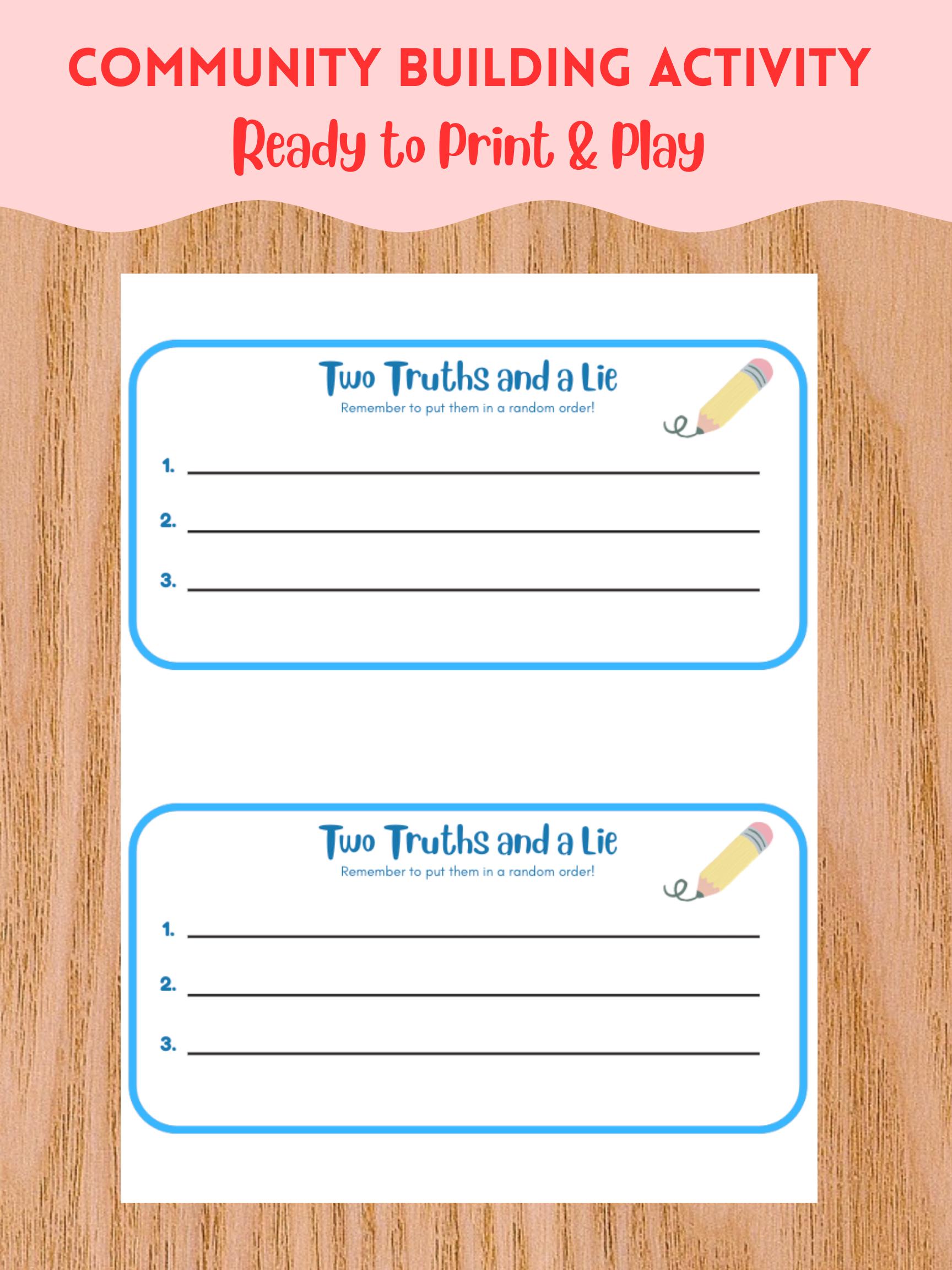 Two Truths & A Lie Classroom Activity - Community Building Ice Breaker ...