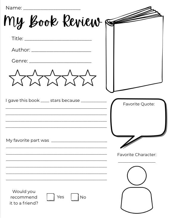 Book Review - Rate a Book Template for Elementary and Middle Schoolers ...