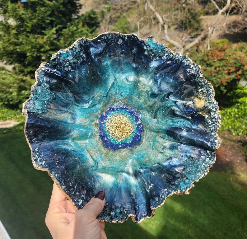 Resin Teal Bowl, Handmade Home Decor Table Centerpiece - Etsy