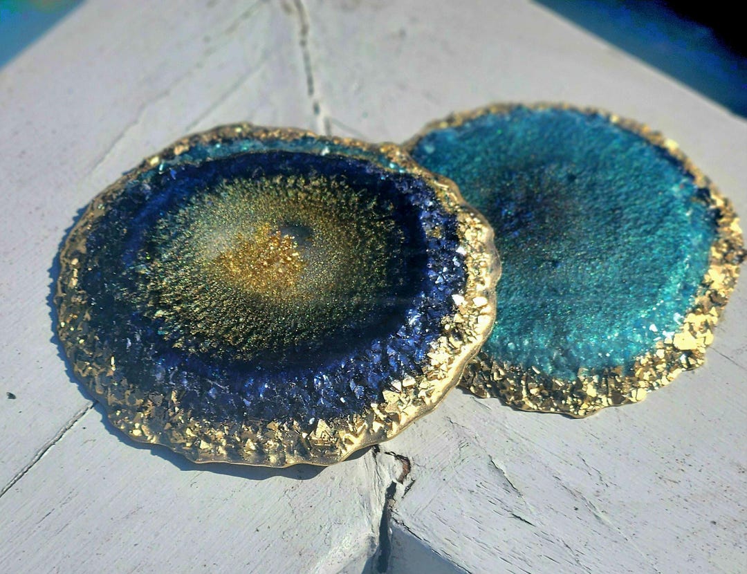 Crystal Edged Resin Coaster Set, Pair of Handmade Resin Coasters ...