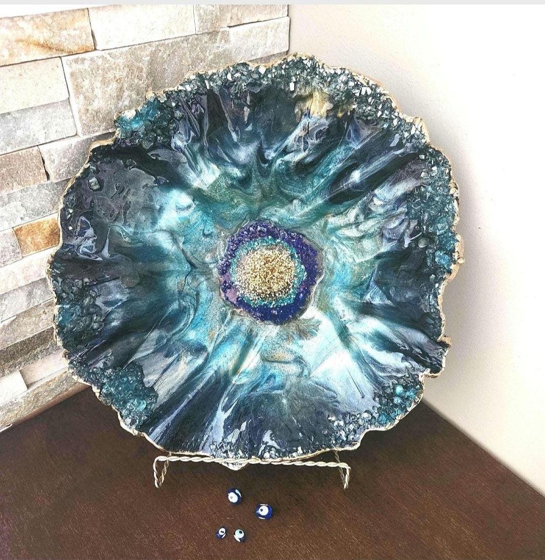 Resin Teal Bowl, Handmade Home Decor Table Centerpiece - Etsy