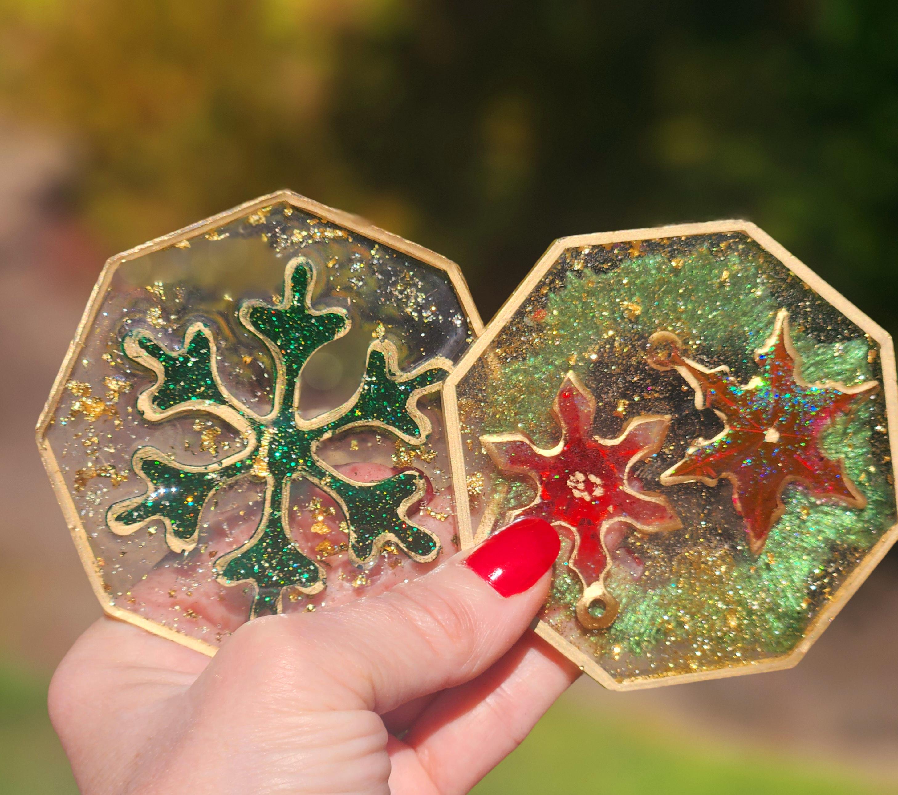Christmas Resin Coaster Set of 4, Handmade Holiday Coasters, Seasonal ...