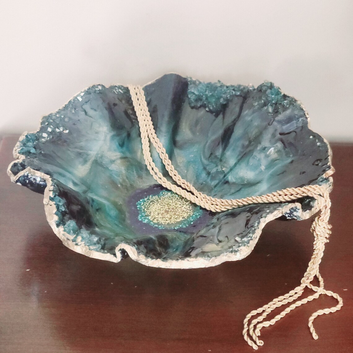 Unique Blue Resin Bowl With Crashed Glass, Handmade Evil Eye Serving ...