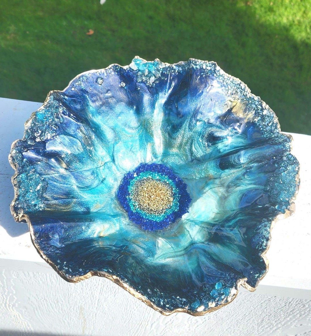 Resin Teal Bowl, Handmade Home Decor Table Centerpiece - Etsy