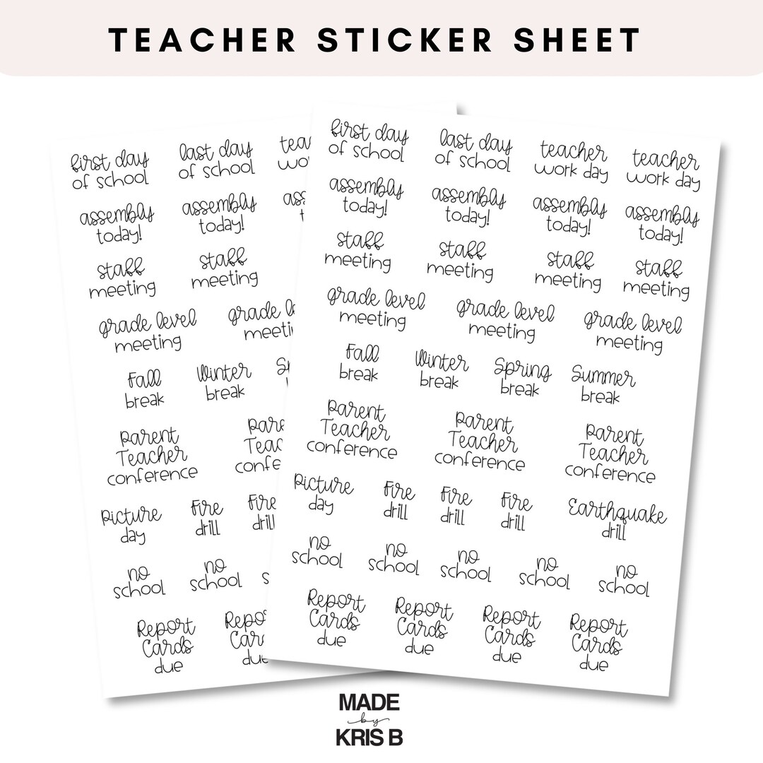 Teacher Sticker Kit, Sticker Pack No School Sticker Sheet, Work ...