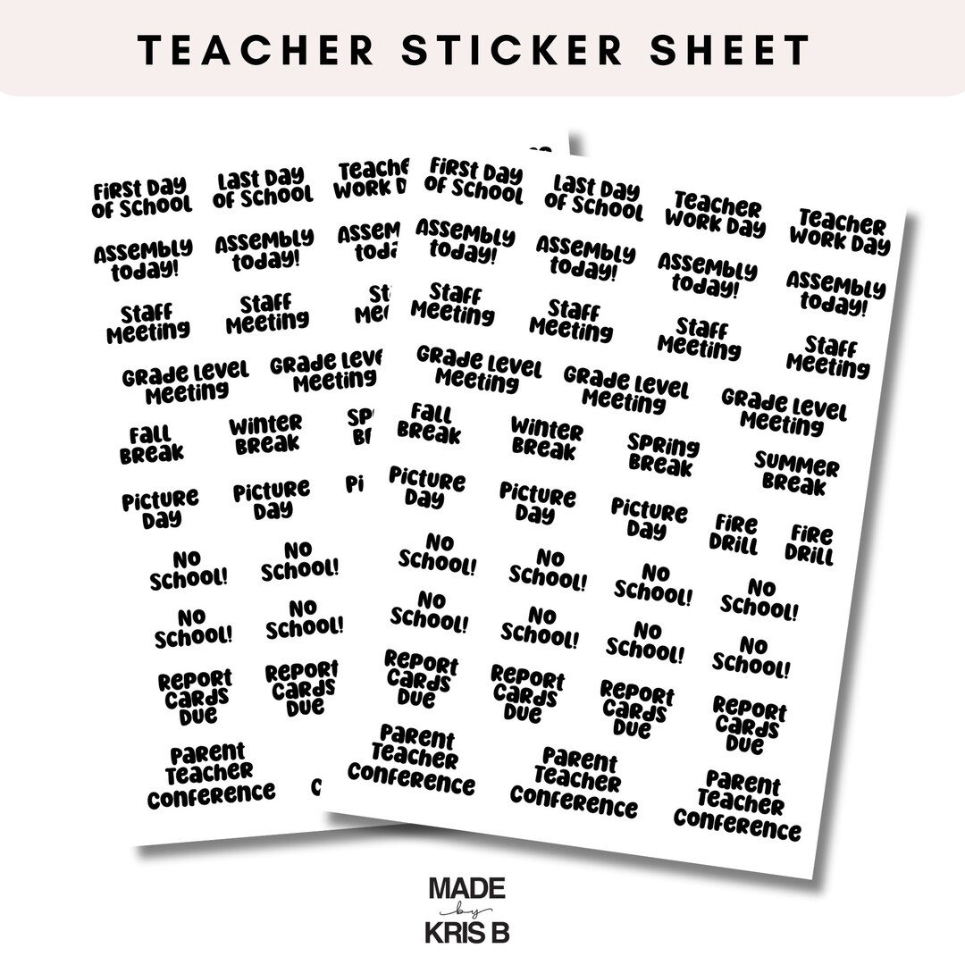 Teacher Sticker Sheet, First Day of School, Sticker Pack, School ...