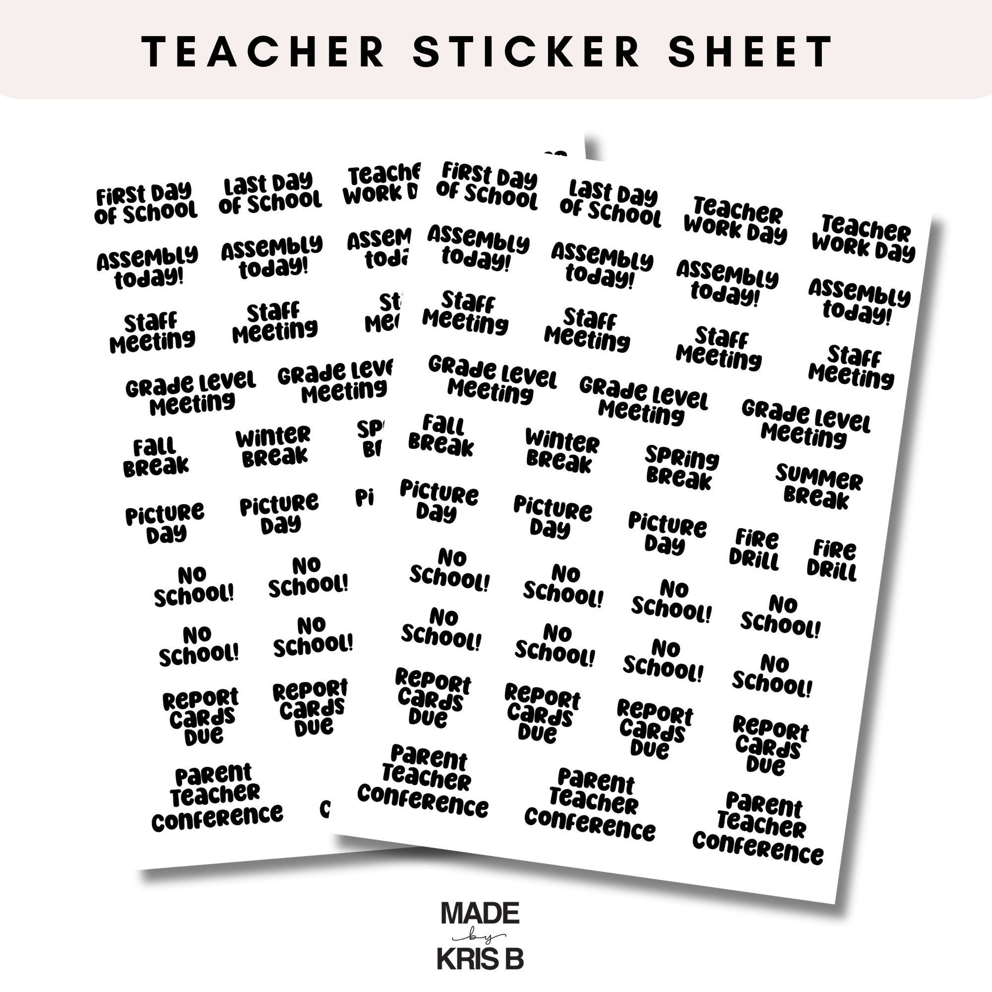 Teacher Sticker Sheet, First Day of School, Sticker Pack, School ...