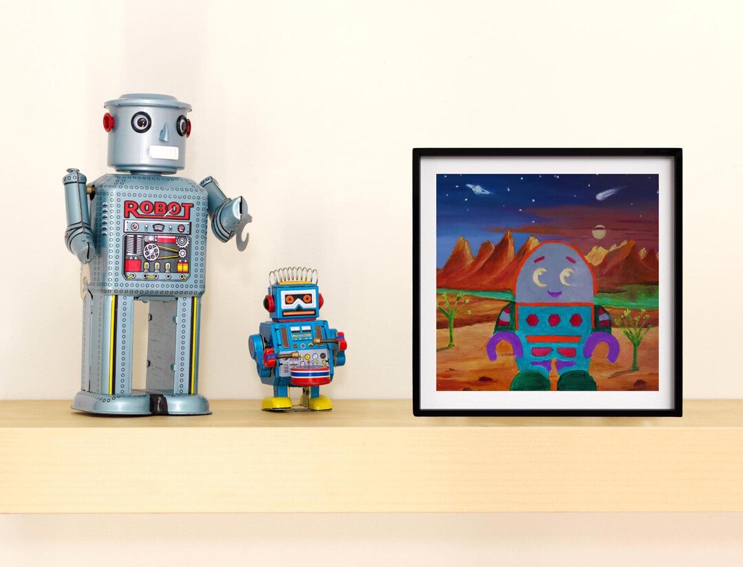 Retro Robot Wall Art 8x8 Oil on Canvas Kids Alien Robot Art Out of This ...